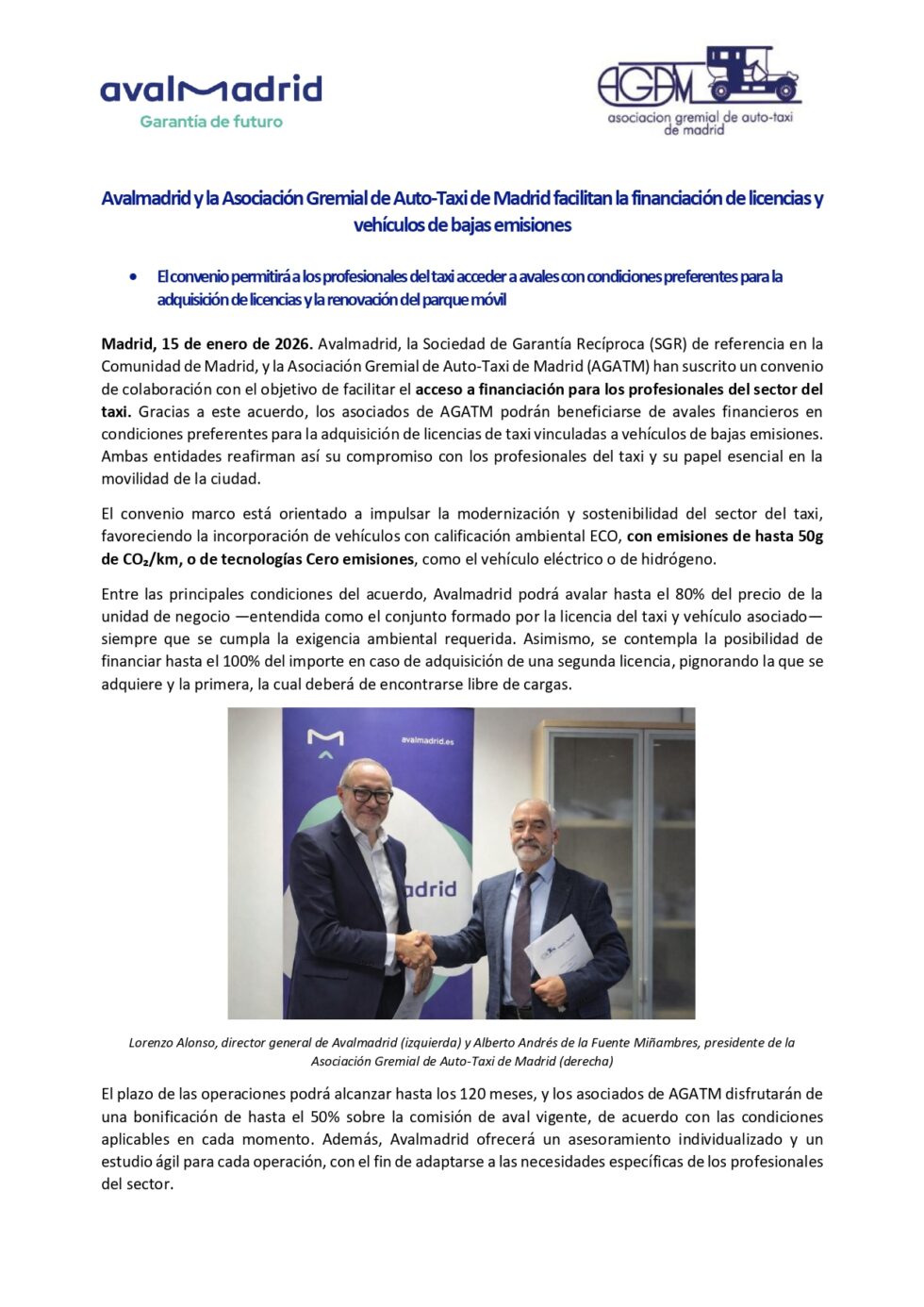 AVALMADRID Y LA ASOCIACIÓN GREMIAL DE AUTO TAXI DE MADRID FACILITAN LA ...